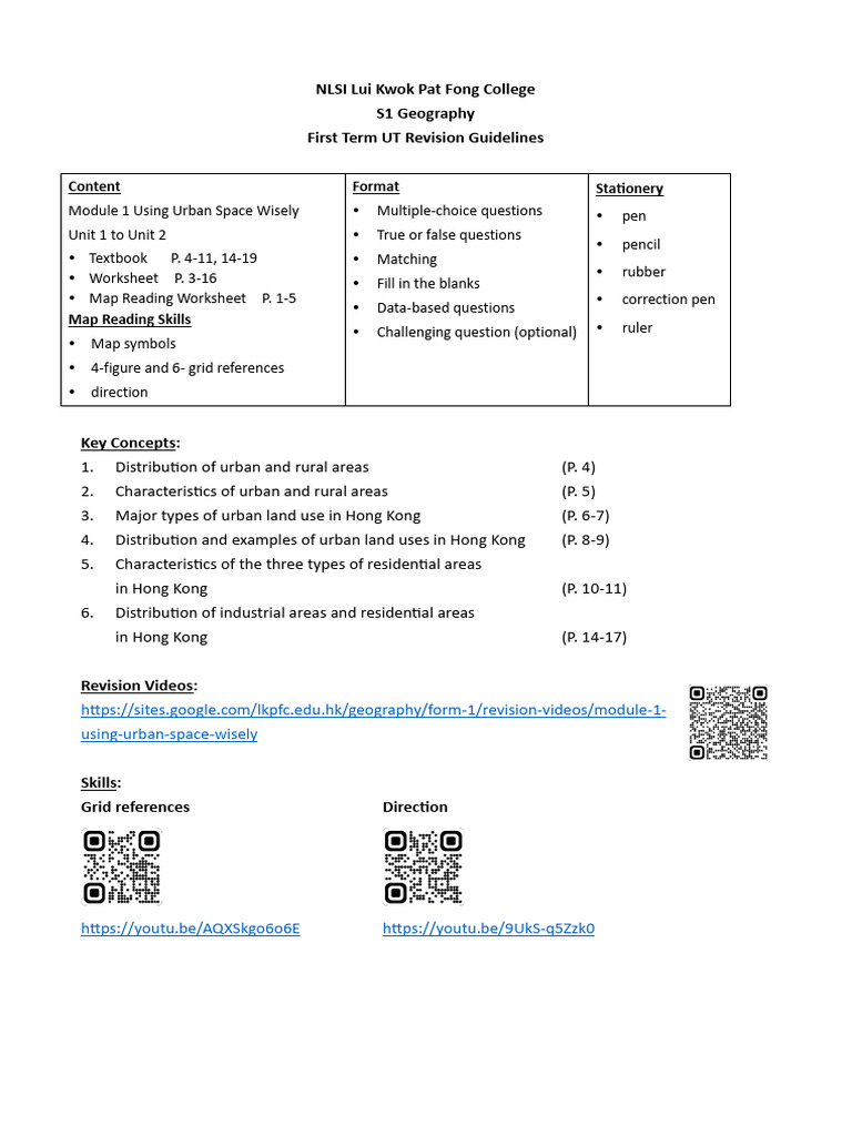 23-24 S1 Geog First UT Revision Guidelines | PDF