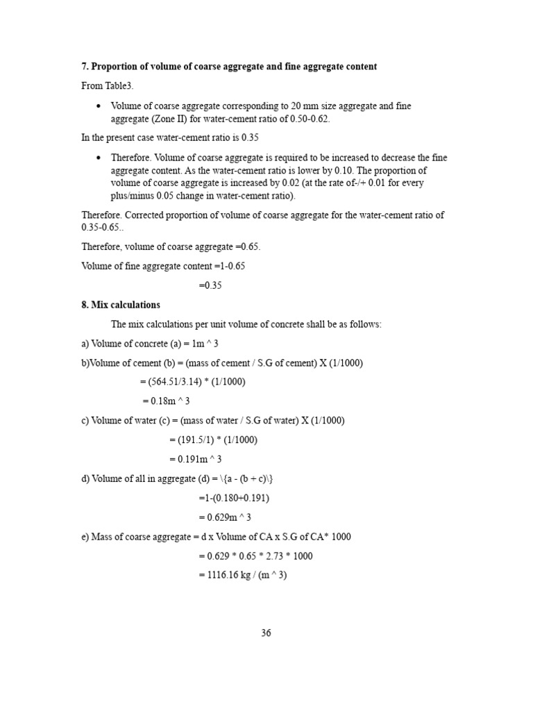 Proportion of Volume of Coarse Aggregate and Fine Aggregate Content ...