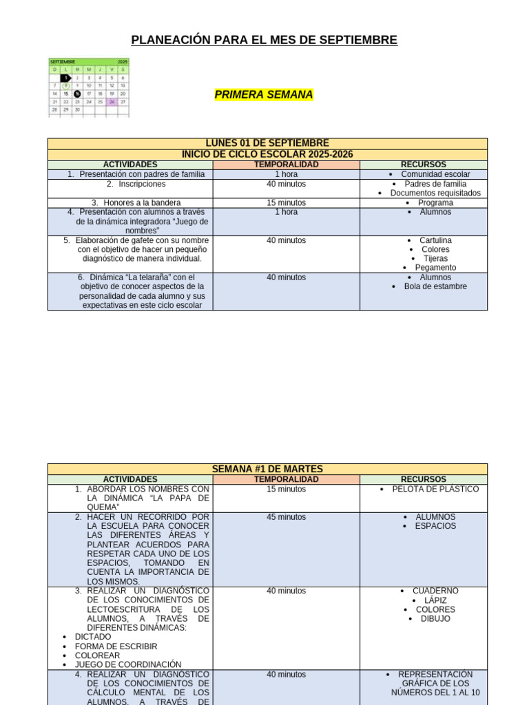 Planeación para El Mes de Septiembre | PDF