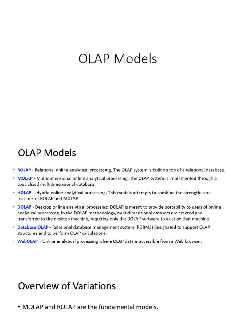 Overview of OLAP Models and Types | PDF | Data Warehouse | Databases