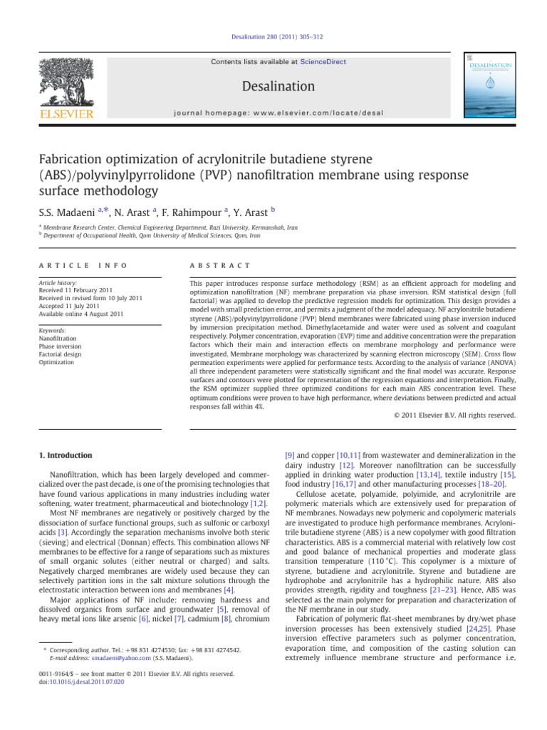 RSM nano | PDF | F Test | Membrane