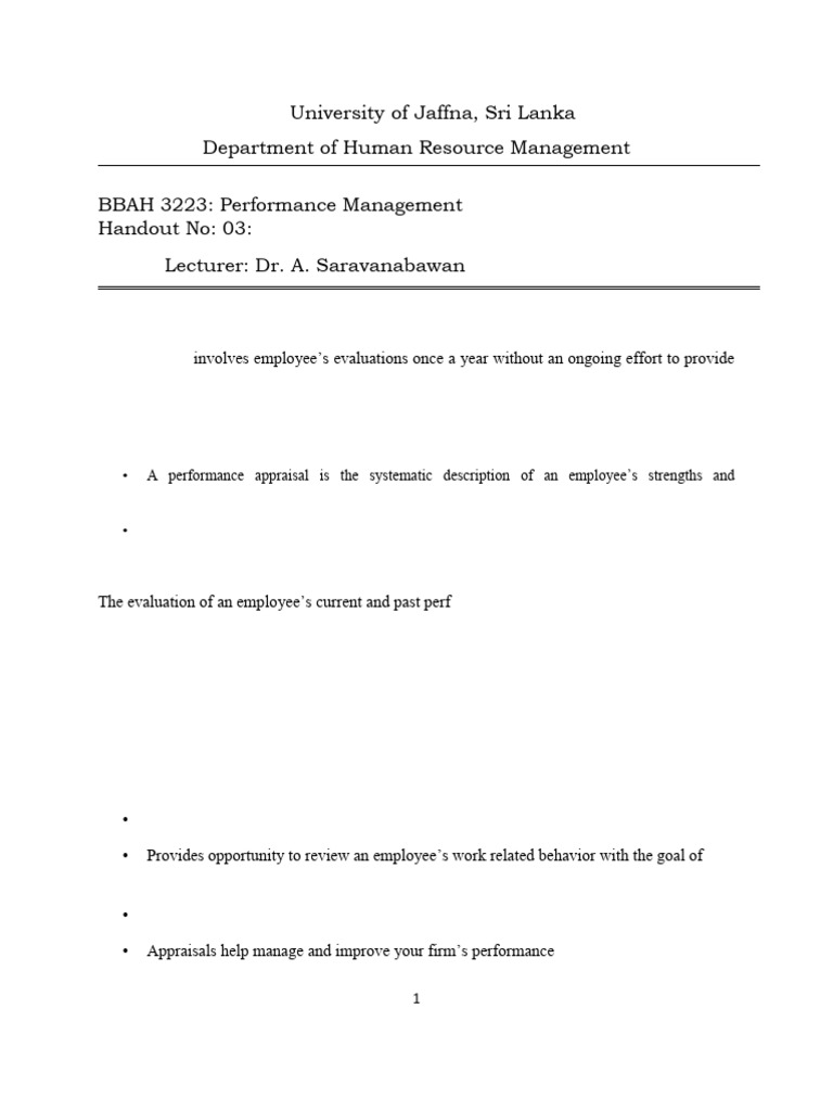 Handout 03 Perfromance Appraisals | PDF | Performance Appraisal | Business
