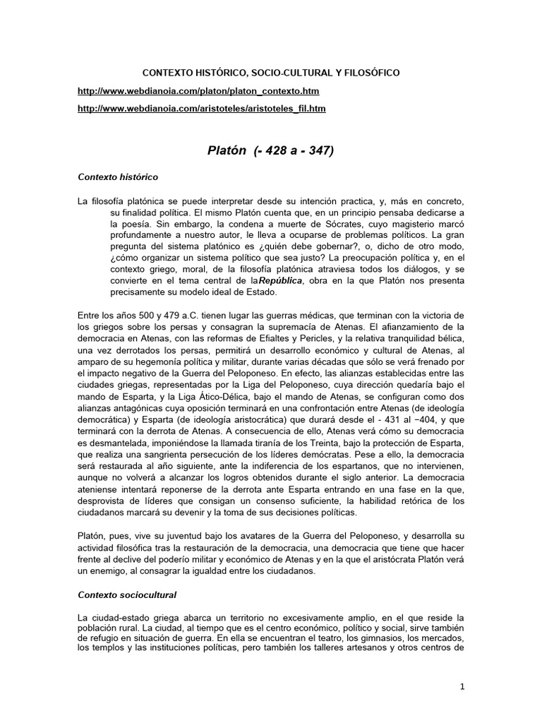 Contexto de Platón y su Filosofía | PDF | Esparta | Antigua Grecia