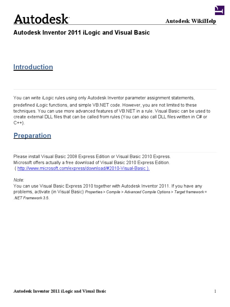 Autodesk Inventor 2011 Ilogic and Visual Basic | PDF | Visual Basic ...