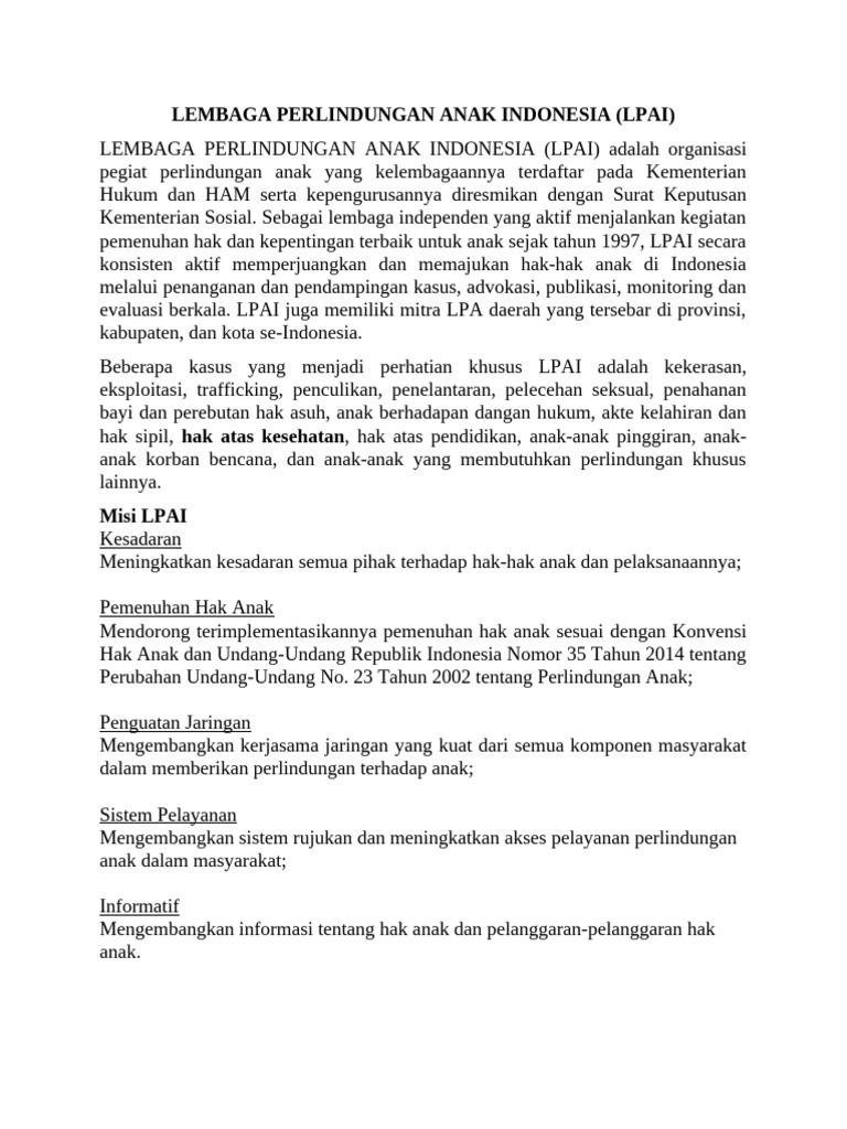 Perlindungan Anak oleh LPAI Indonesia | PDF