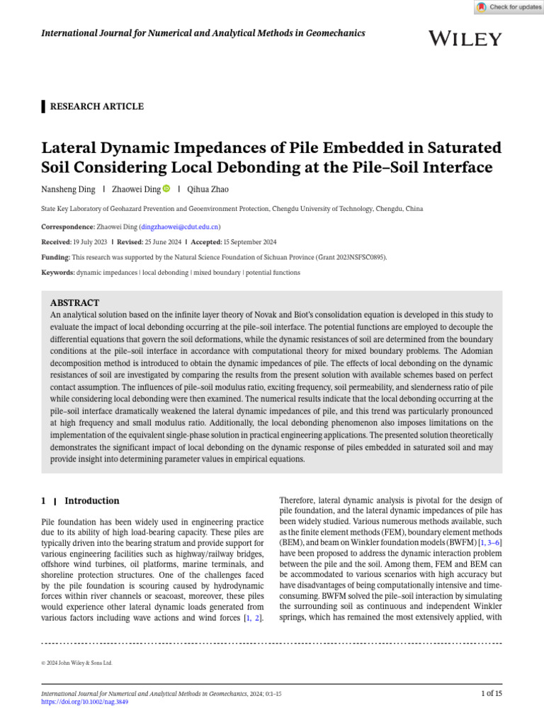 Lateral Dynamic Impedances of Pile Embedded in SaturatedSoil ...