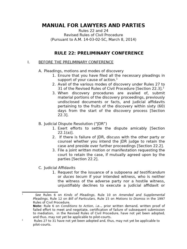 Manual For Lawyers and Parties Rules 22 and 24 | PDF | Discovery (Law) | Affidavit