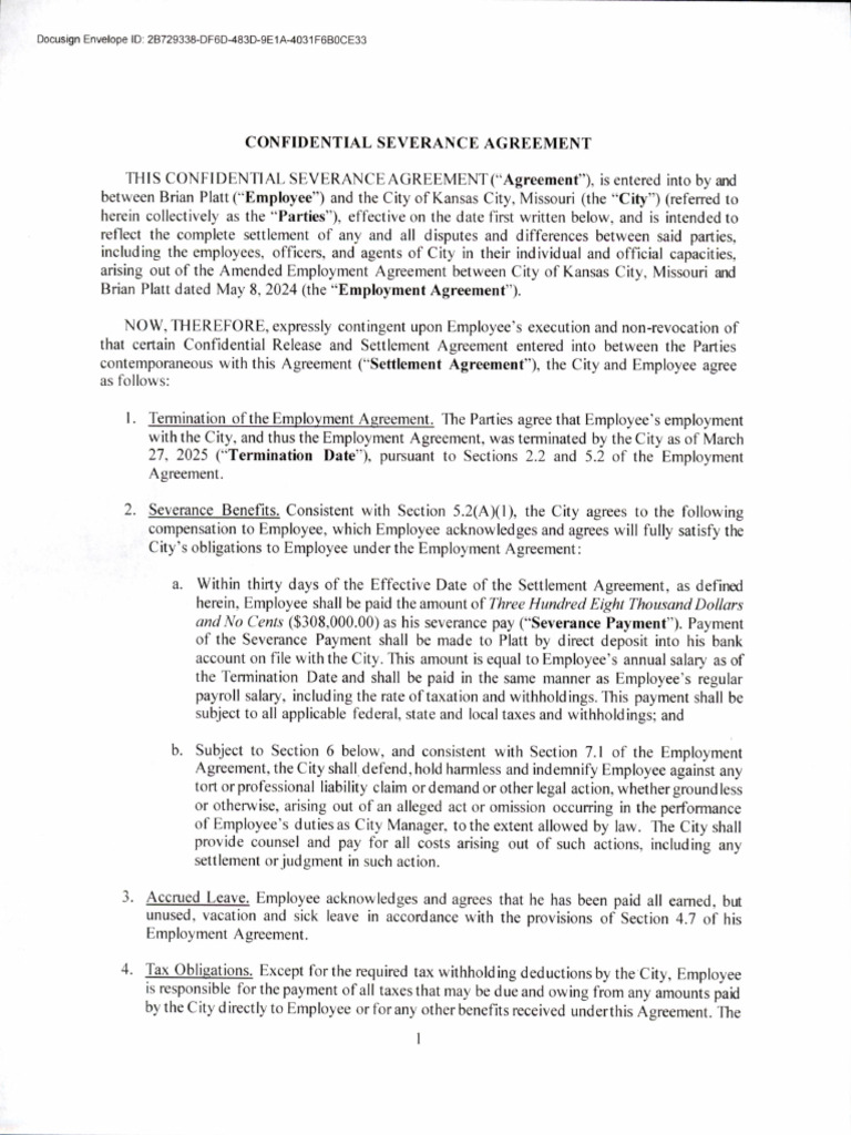 Brian Platt Severance Agreement | PDF