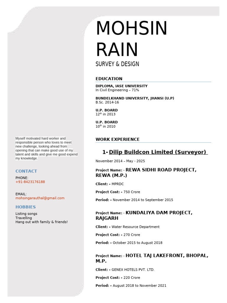 Resume - Mohsin Rain-Updated | PDF | Engineering | Real Estate