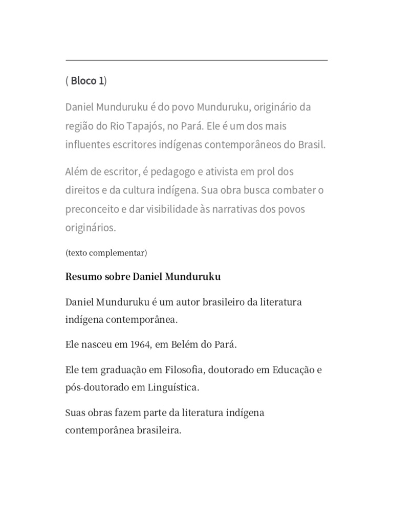 Biografia de Daniel Munduruku | PDF | Brasil | Povos indígenas