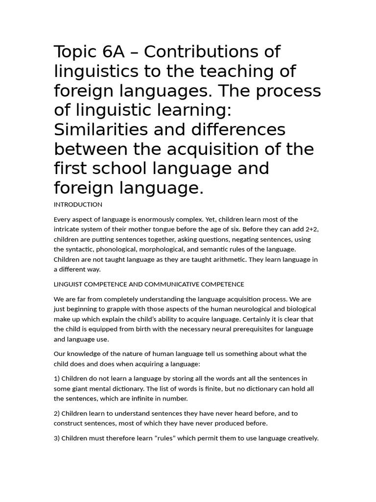 Topic 6A – Contributions of Linguistics to the Teaching of Foreign ...