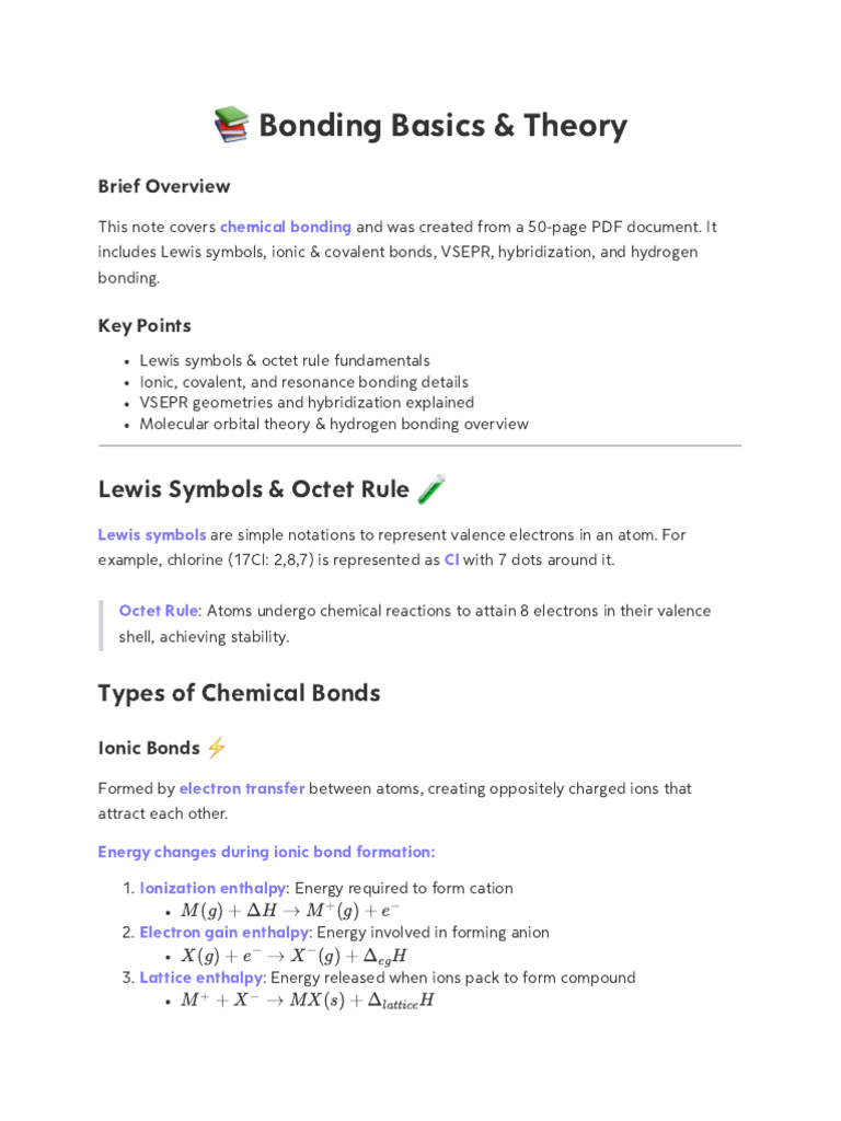 Bonding Basics - Lewis, Ionic, Covalent | PDF | Chemical Bond | Ion