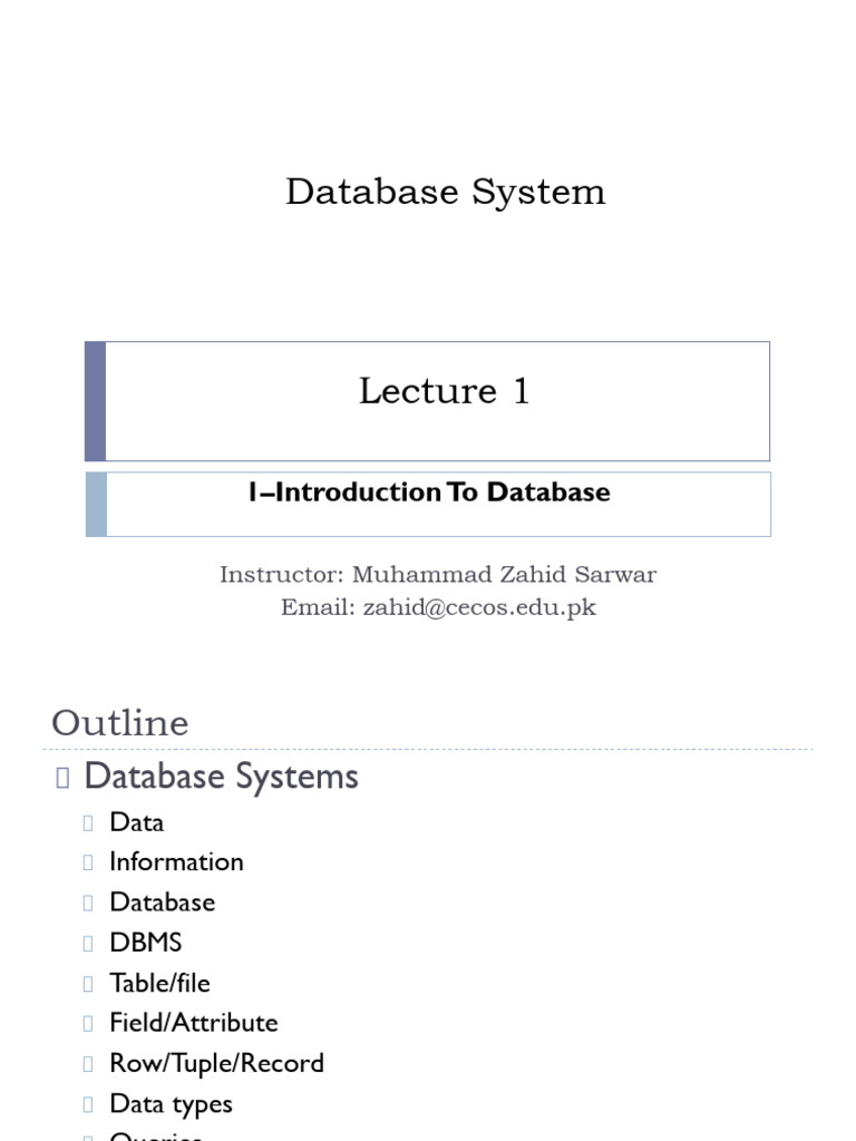 Lecture 1(Intro to Database Systems).Pptx | PDF | Databases ...