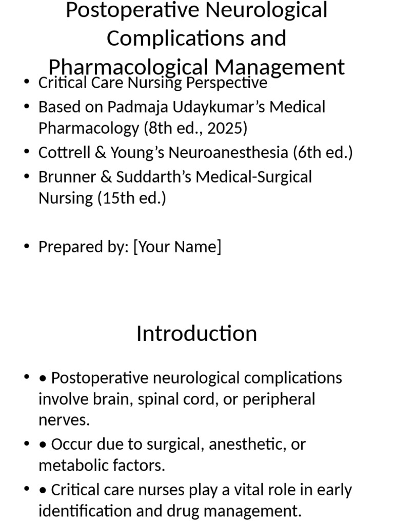 Postoperative Neurological Complications Padmaja8thEd | PDF | Opioid ...