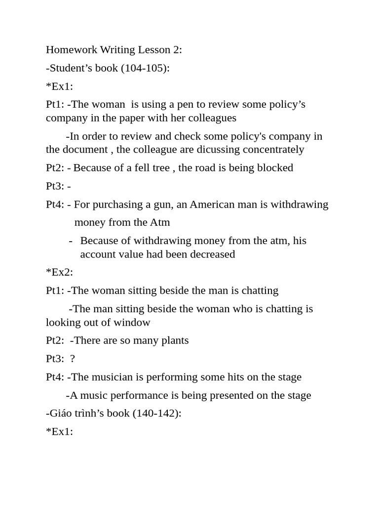 Homework Writing Lesson 2 | PDF