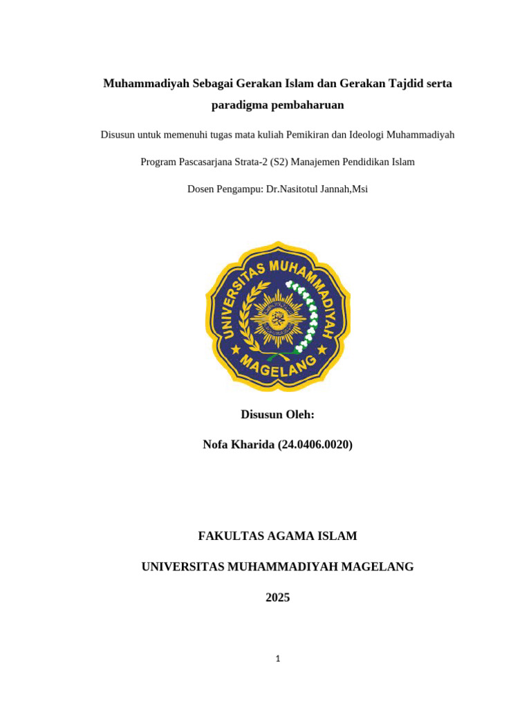 Muhammadiyah Sebagai Gerakan Islam Dan Gerakan Tajdid Serta Paradigma ...