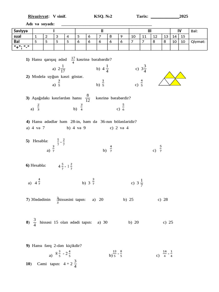 5s Riyaziyyat KSQ-2 2025 | PDF