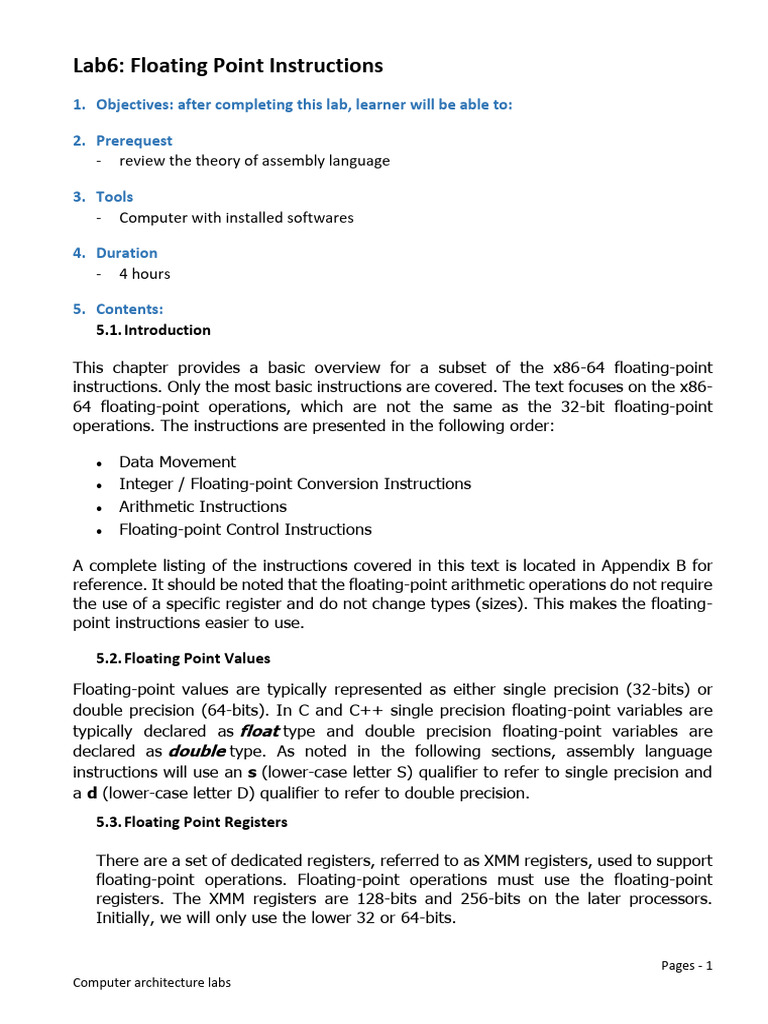 Lab2023 6 FloatingPoint Ins | PDF | 64 Bit Computing | Data Type