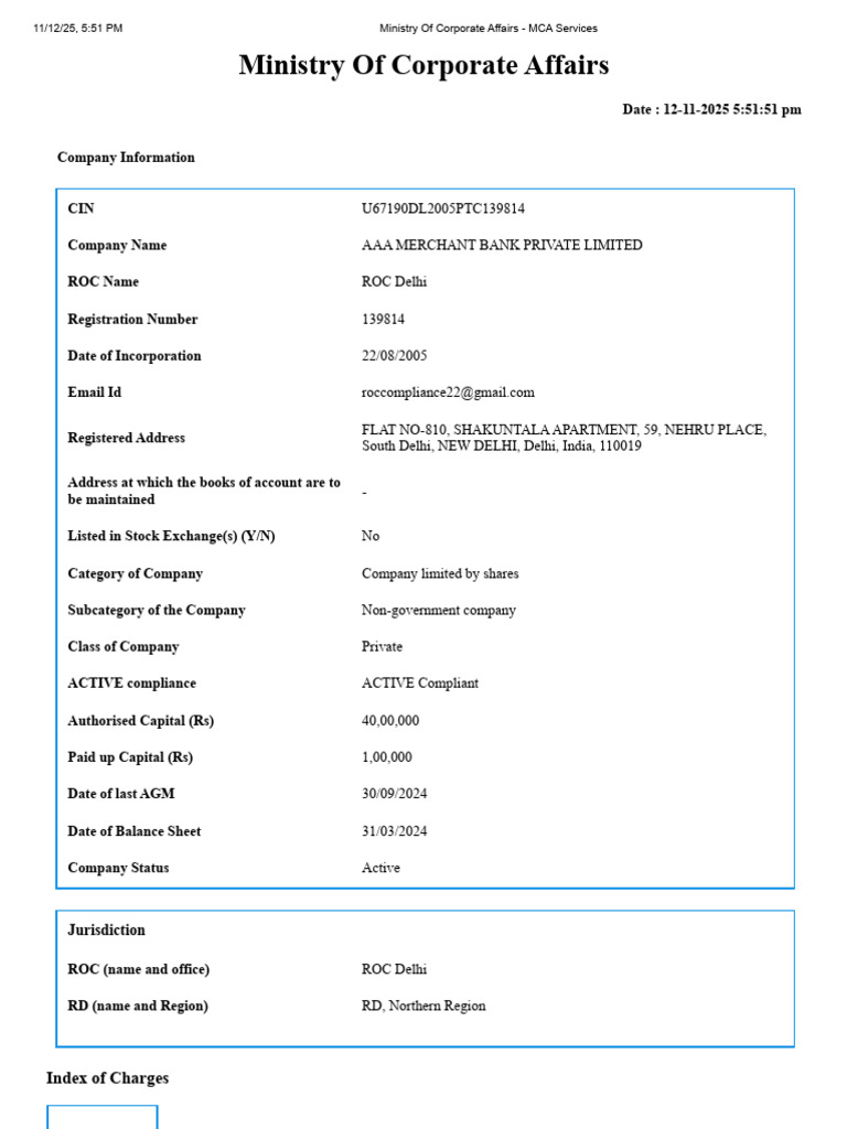 Ministry of Corporate Affairs - MCA Services | PDF