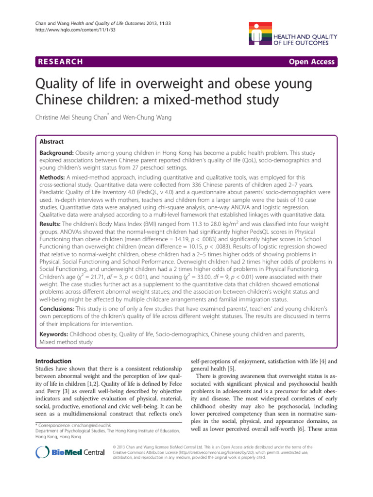 CHAN e WANG - Quality of Life in Overweight and Obese Young Chinese ...