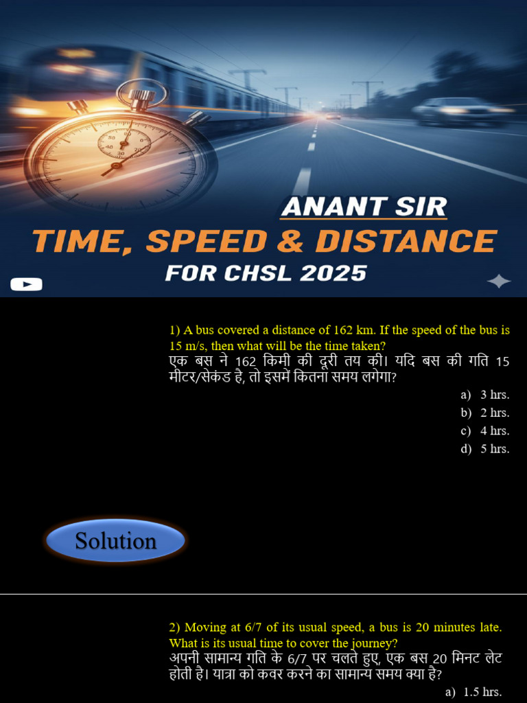 Time, Speed and Distance For CHSL | PDF