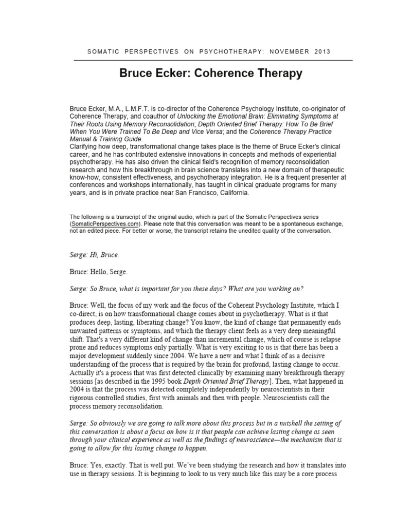 2013 11 Ecker | PDF | Psychotherapy | Experience