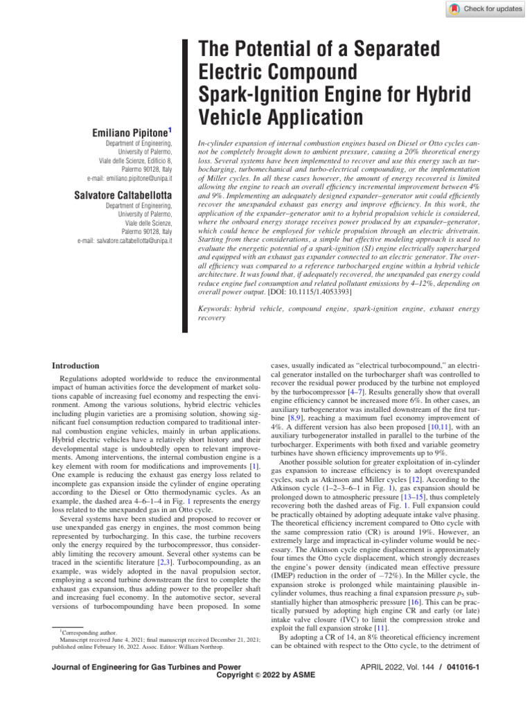 The Potential of A Separated Electric Compound Spark-Ignition Engine ...