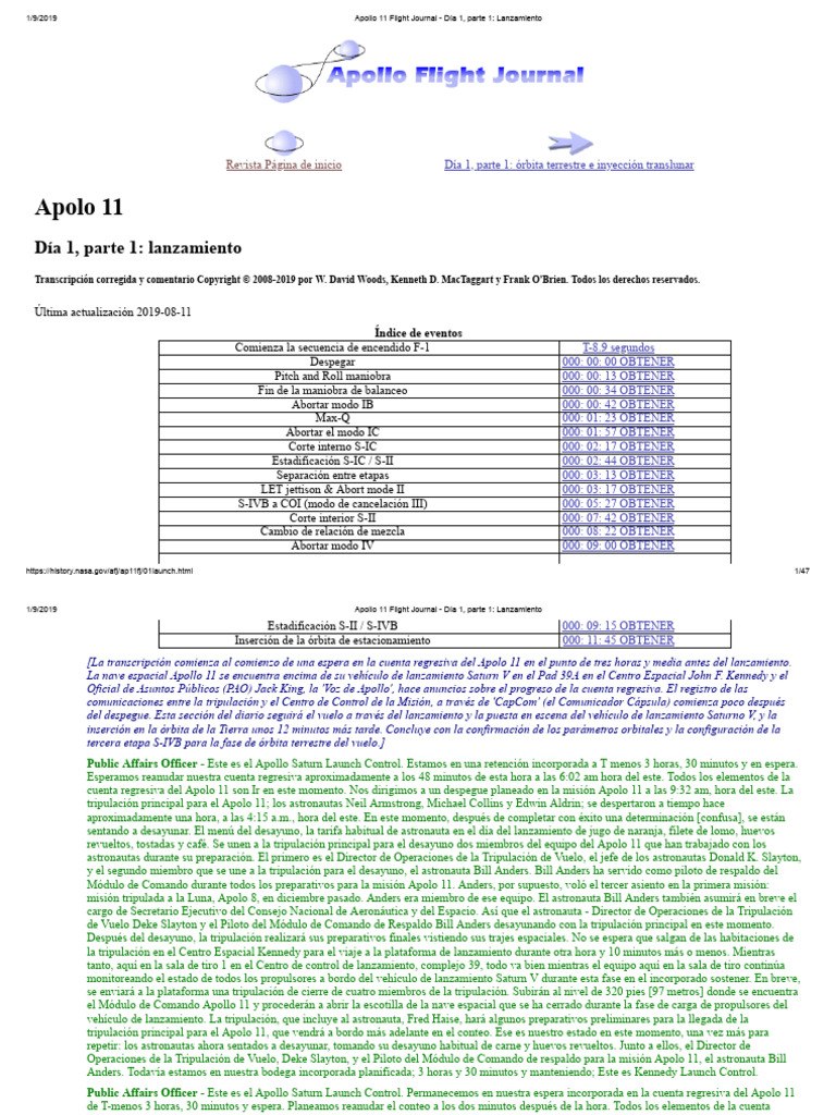 Apollo 11 Flight Journal - Día 1, Parte 1 - Lanzamiento | PDF | Apolo ...
