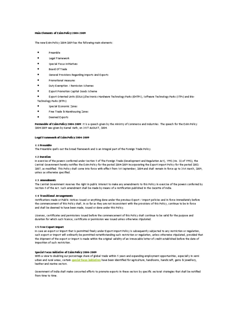 Exim Policy 2004-2009 Overview | PDF | Exports | Government