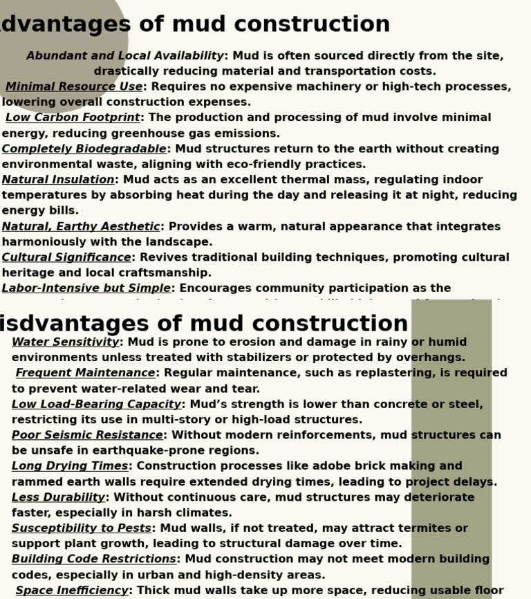 Mud Construction Advantage and Disadvantage. | PDF
