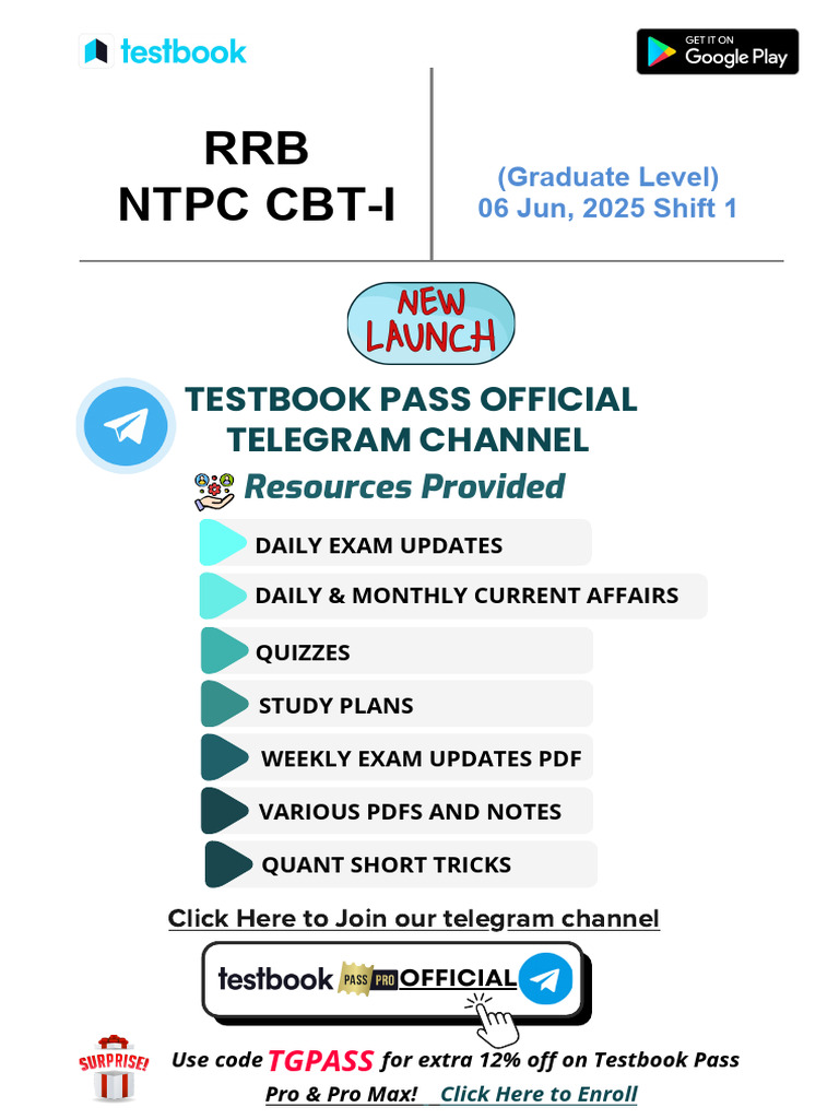 RRB NTPC Graduate Level CBT-I Official Paper (Held On 06 Jun, 2025 ...