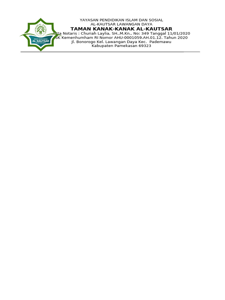 Kop Surat_tk Al Kautsar | PDF