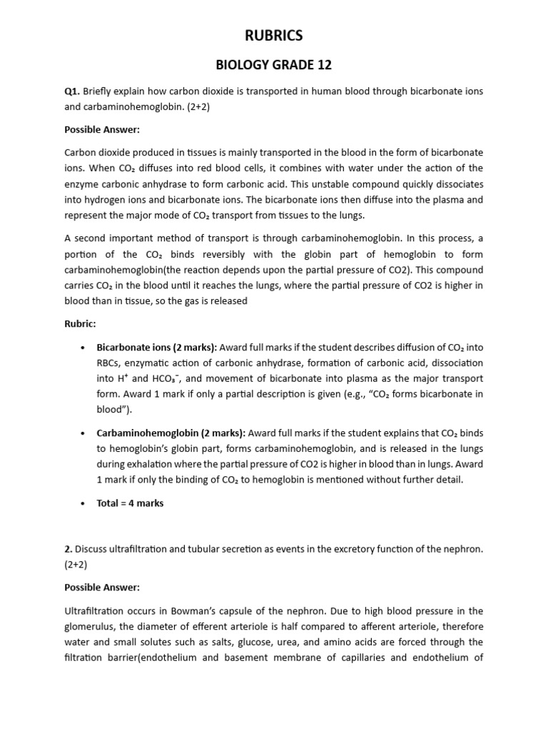 Biology Grade 12: Key Concepts and Rubrics | PDF | Taste | Hemoglobin