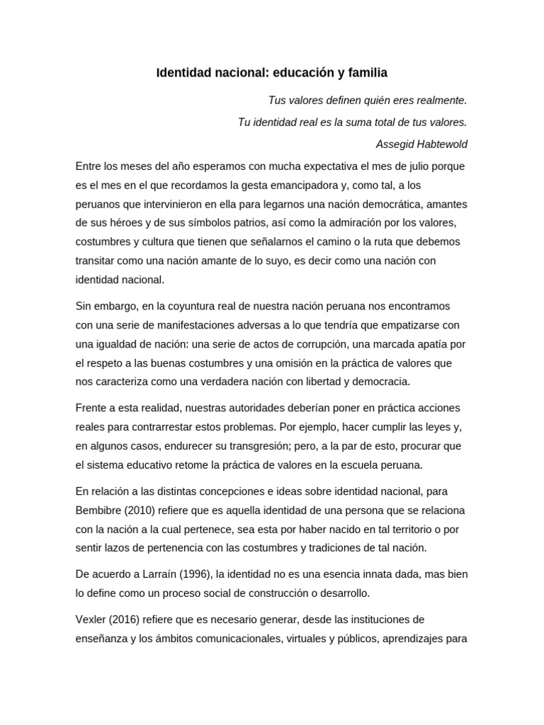 Educación y Familia en la Identidad Nacional | PDF | Nación | Perú