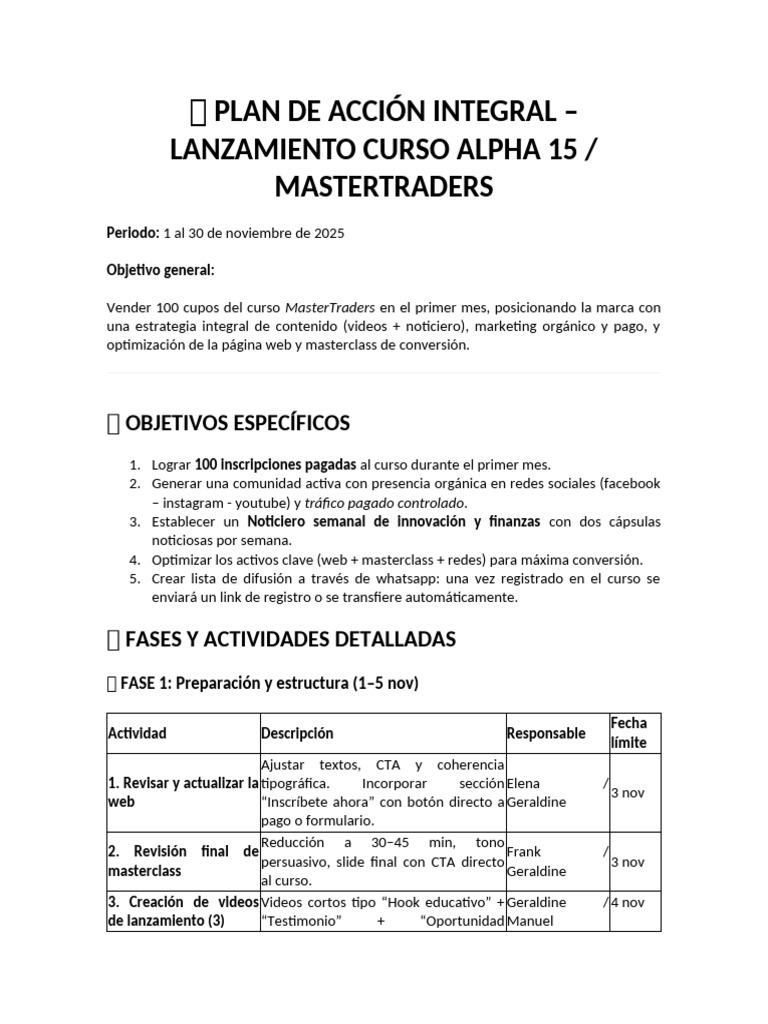 ? PLAN DE ACCIÓN INTEGRAL – LANZAMIENTO CURSO ALPHATRAIN ...