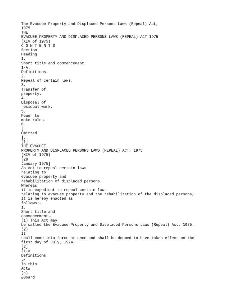 The Evacuee Property and Displaced Persons Laws (Repeal) Act, 1975 ...