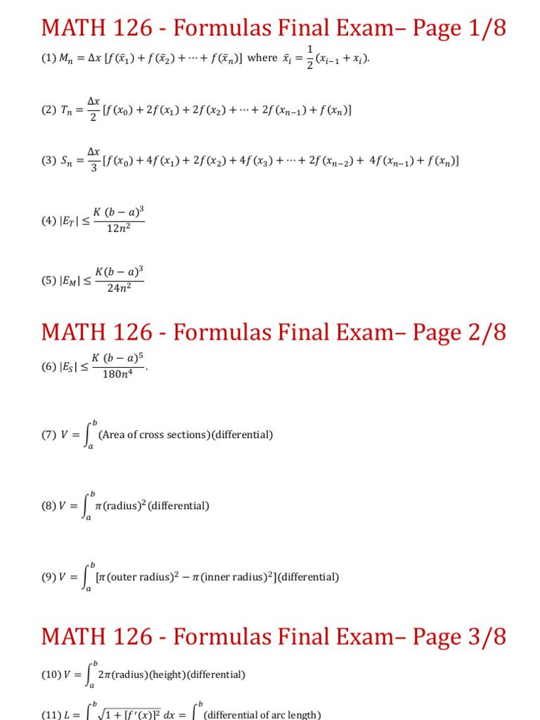 126 - Formulas - Final - Both | PDF | Elementary Mathematics | Calculus