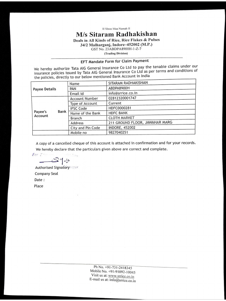 ETF Mandate Form For Claim Payment | PDF