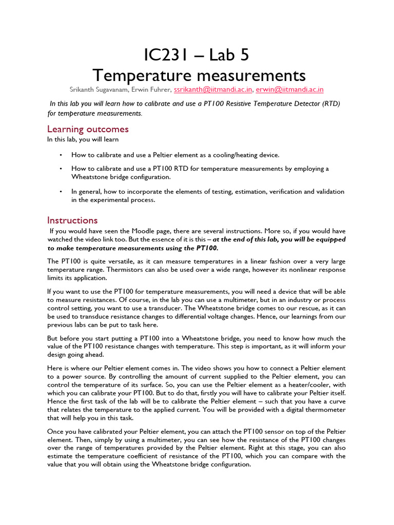 PT100 Temperature Measurement Lab Guide | PDF | Computer Engineering ...