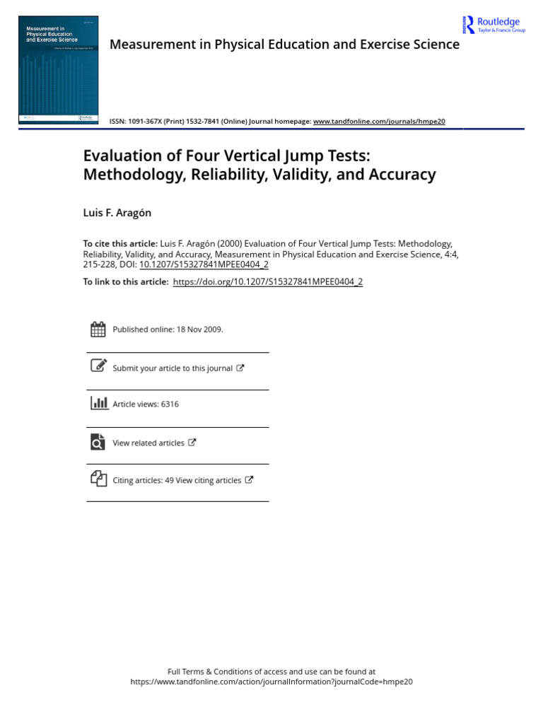 Evaluation of Four Vertical Jump Tests Methodology Reliability Validity ...