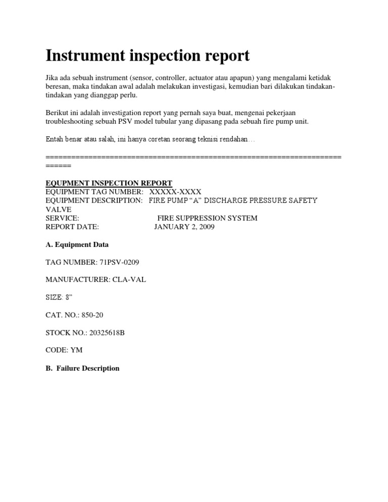 Instrument Inspection Report | PDF | Komputer | Teknologi & Rekayasa
