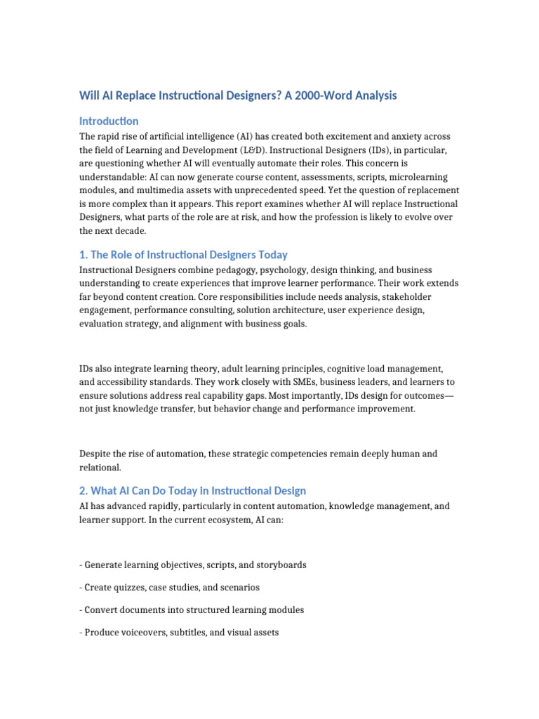 Will Ai Replace Instructional Designers Pdf Intelligence Ai