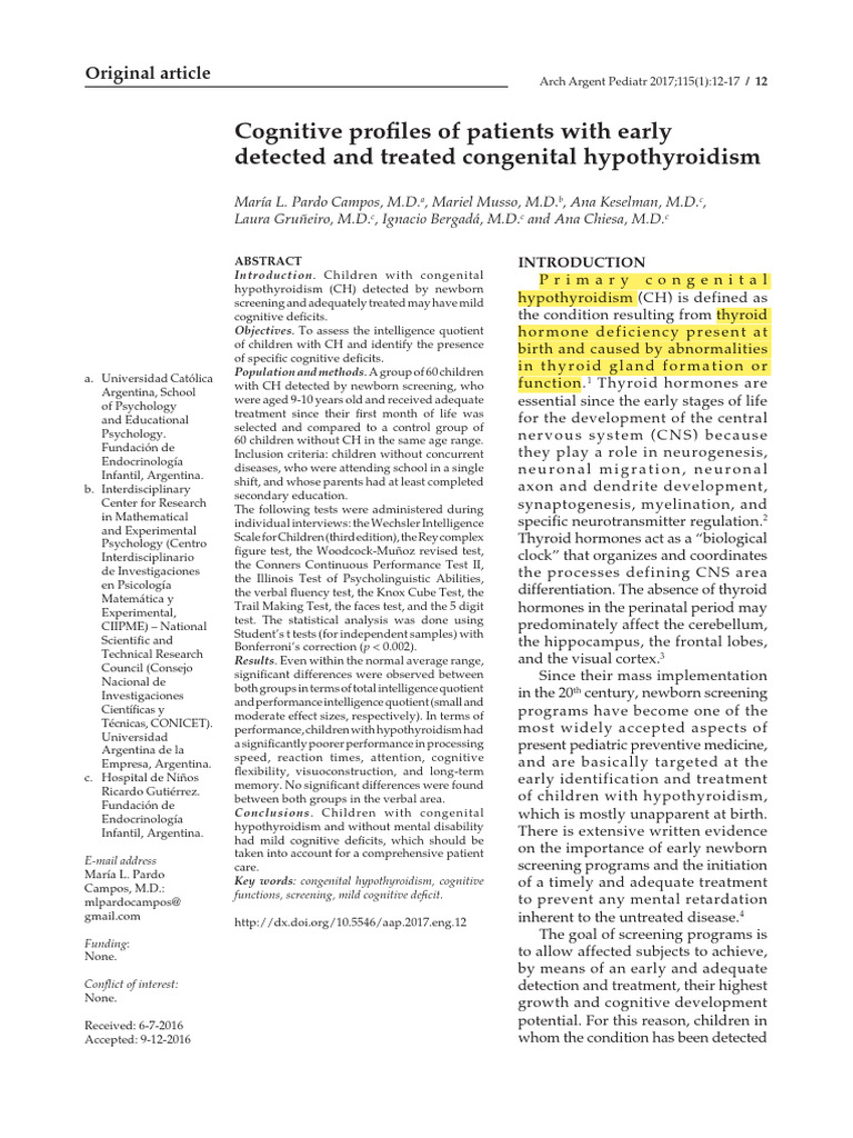 Cognitive profiles of patients with early detected and treated congenital hypothyroidsm...pardo ...