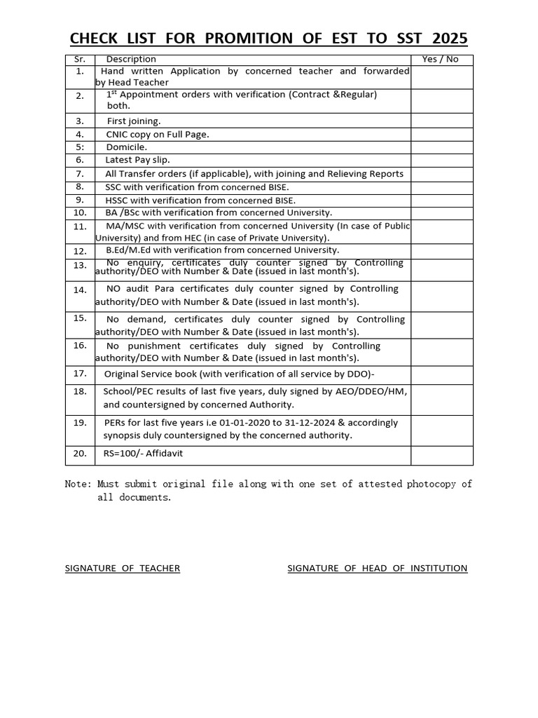 Check List Promotion 2025 | PDF