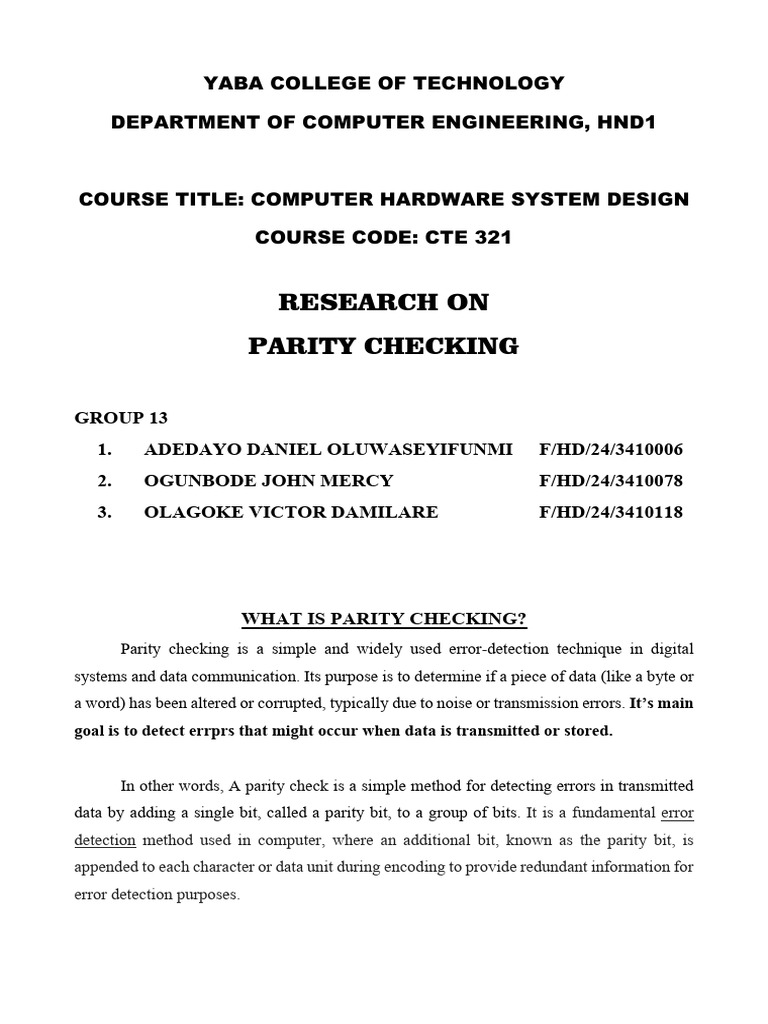 Parity Check Group 13 | PDF | Error Detection And Correction | Error