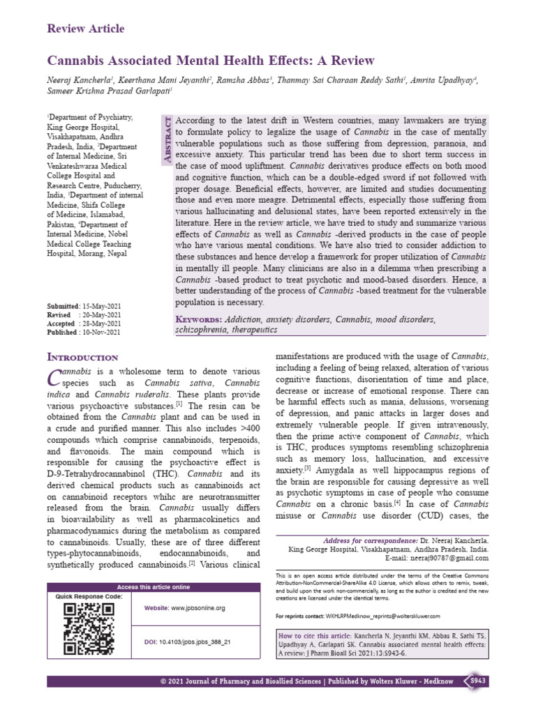 Cannabis Effects on Mental Health Review | PDF | Cannabis (Drug ...