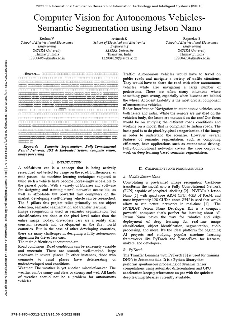 Computer Vision For Autonomous Vehicles-Semantic Segmentation Using ...