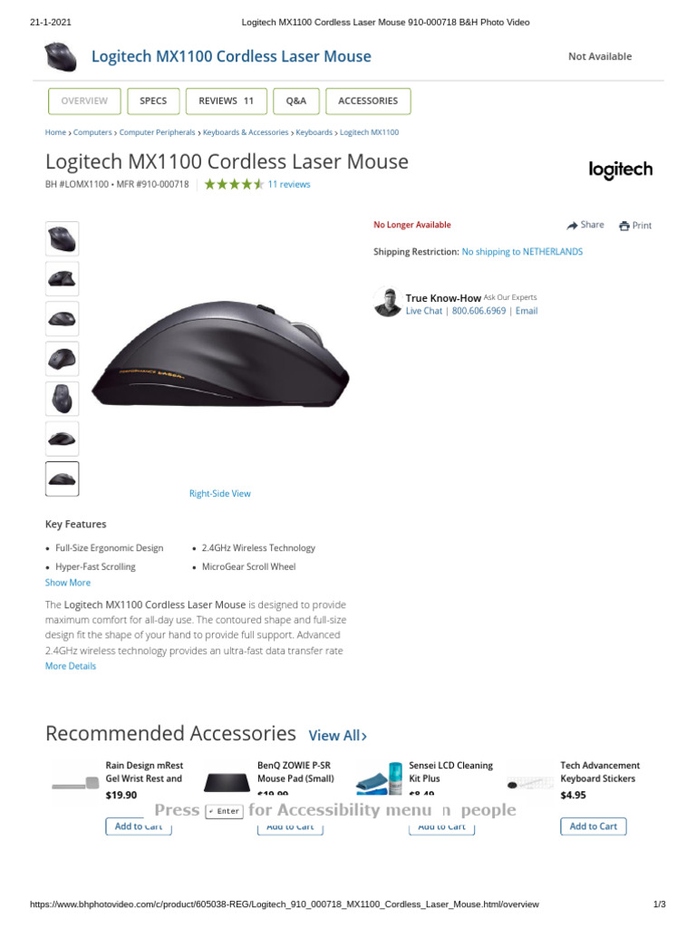 Logitech MX1100 Mouse Overview | PDF | Computer Keyboard | Computing