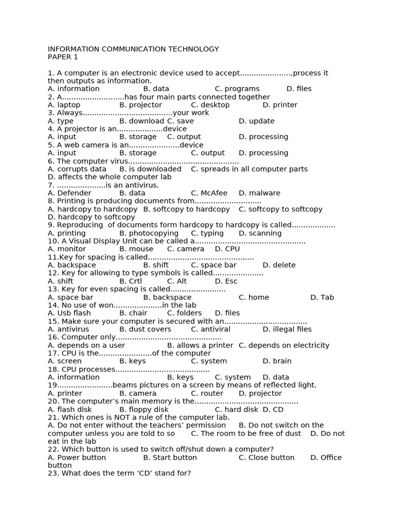 ICT Mock Revision | PDF | Computer Keyboard | Operating System
