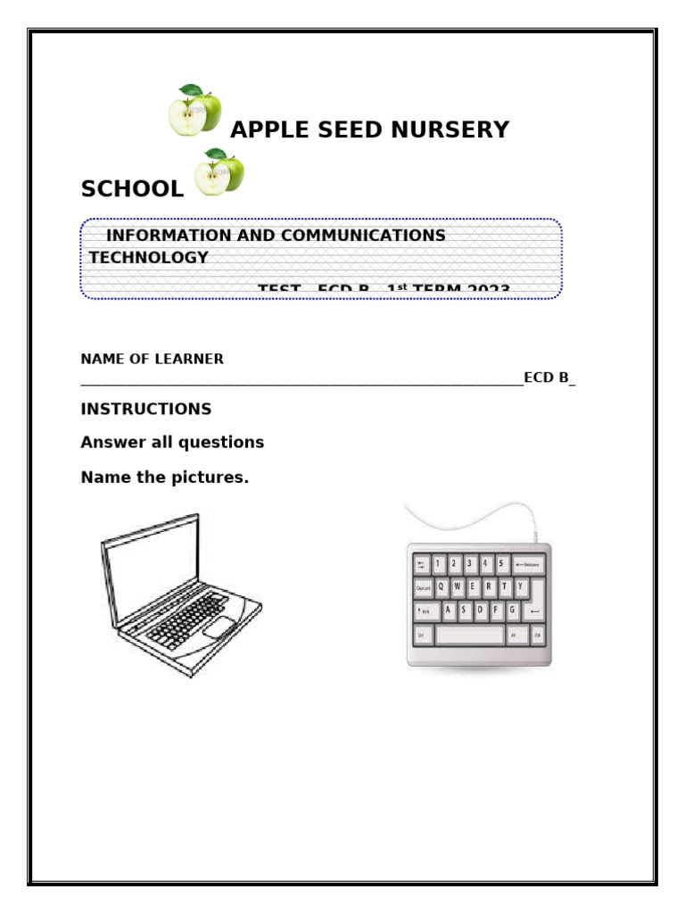 ICT Test for ECD B Students 2023 | PDF